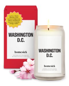 homesick scented candles for home (washington d.c.) - 13.75 oz long-lasting soy wax jar candle for women & men for all occasions, 60-80 hours burn time - notes of cherry blossom & moss