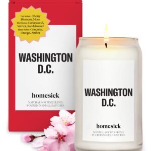 Homesick Scented Candles for Home (Washington D.C.) - 13.75 oz Long-Lasting Soy Wax Jar Candle for Women & Men for All Occasions, 60-80 Hours Burn Time - Notes of Cherry Blossom & Moss