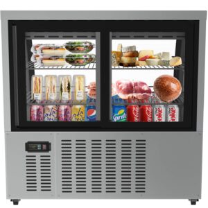 KoolMore 47" Deli Case and Meat Display Stainless-Steel Refrigerator for Commercial Use, Multi-Tiered Shelves, Curved Glass Front, LED Lighting and Rolling Caster Wheels - 18 cu.ft, RD18C-SS