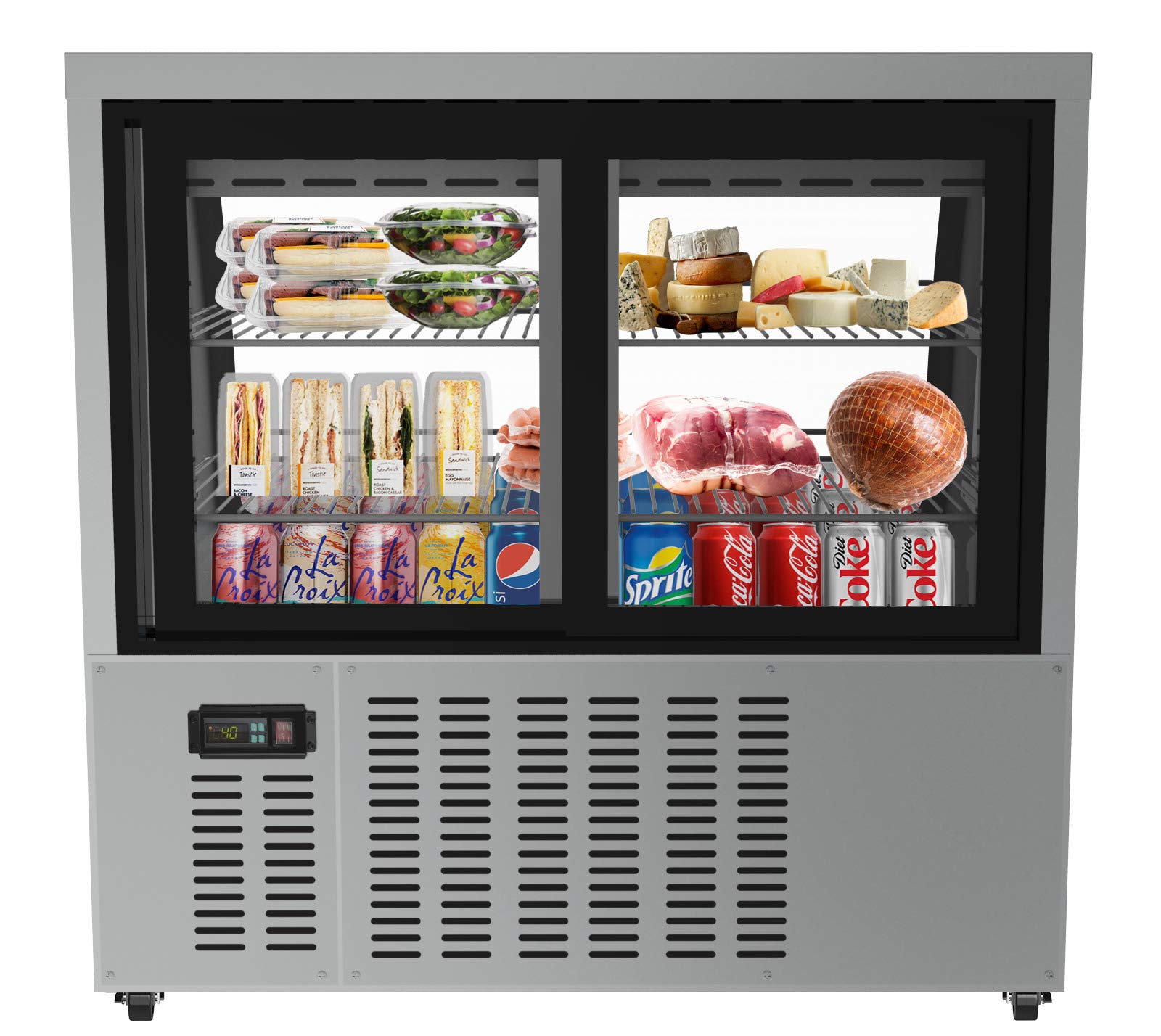 KoolMore 47" Deli Case and Meat Display Stainless-Steel Refrigerator for Commercial Use, Multi-Tiered Shelves, Curved Glass Front, LED Lighting and Rolling Caster Wheels - 18 cu.ft, RD18C-SS