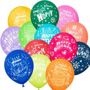 happy birthday balloons 52 pcs colorful latex balloons with "happy birthday" printed for kids birthday party decoration