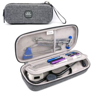 prohapi hard stethoscope case, large stethoscope carrying case with id slot, compatible with 3m littmann/adc/omron/mdf stethoscope includes mesh pocket for nurse accessories (volcanic grey)