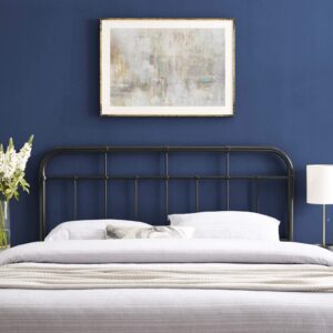 modway alessia modern farmhouse metal king headboard in black