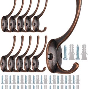 Dual Wall Hooks Coat Hooks Heavy Duty Made of Strong Metal 11Pcs-Coffee