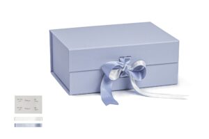 blue box 6.4'x 8.8'x 3.74' with magnetic lid, 2 ribbons and thank you stickers for groomsman, wedding, christmas, halloween, birthday, fathers day