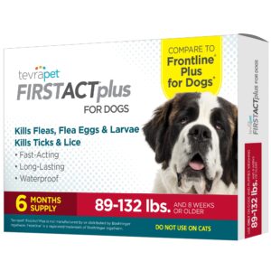 firstact plus flea treatment for dogs, extra large dogs 89+ lbs, 6 doses, same active ingredients as frontline plus flea and tick prevention for dogs