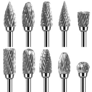 10pcs 1/8" shank carbide burr bits compatible with dremel rotary tool, metal carving bits wood stone grinding engraving cutting grinder kit attachment rotary tool accessories set harder than diamond