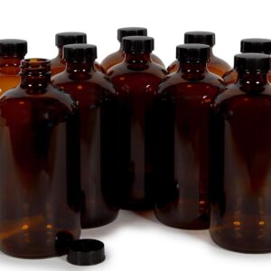 Vivaplex, 12, Amber, 16 oz Glass Bottles, with Lids