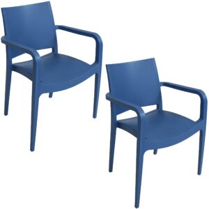 sunnydaze landon all-weather plastic indoor and outdoor dining armchair - commercial grade - sax blue - 2 chairs