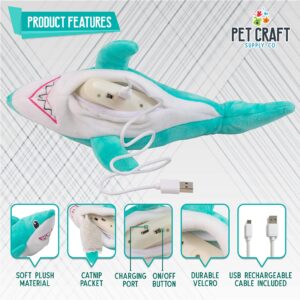 Pet Craft Supply Wiggle Pickle and Shimmy Shark Flipper Flopper Interactive Electric Realistic Flopping Wiggling Moving Fish Potent Catnip and Silvervine Cat Toy, Multi (8726), All Breed Sizes