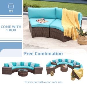 OC Orange-Casual 2-Piece Patio Armless Curved Sofa Seating Outdoor Wicker Half-Moon Sectional Chair with Turquoise Cushions