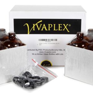 Vivaplex, 12, Amber, 16 oz Glass Bottles, with Lids