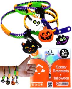 upbrands halloween party favor for kids zipper bracelets bulk set, kit for birthday, goodie bags & pinata filler, halloween basket stuffers, fidget toys, sensory friendship jewelry (24 pack)