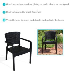 Sunnydaze Segonia All-Weather Plastic Outdoor Dining Chair - Faux Wicker Rattan Design - Commercial Grade - Black - 2 Chairs