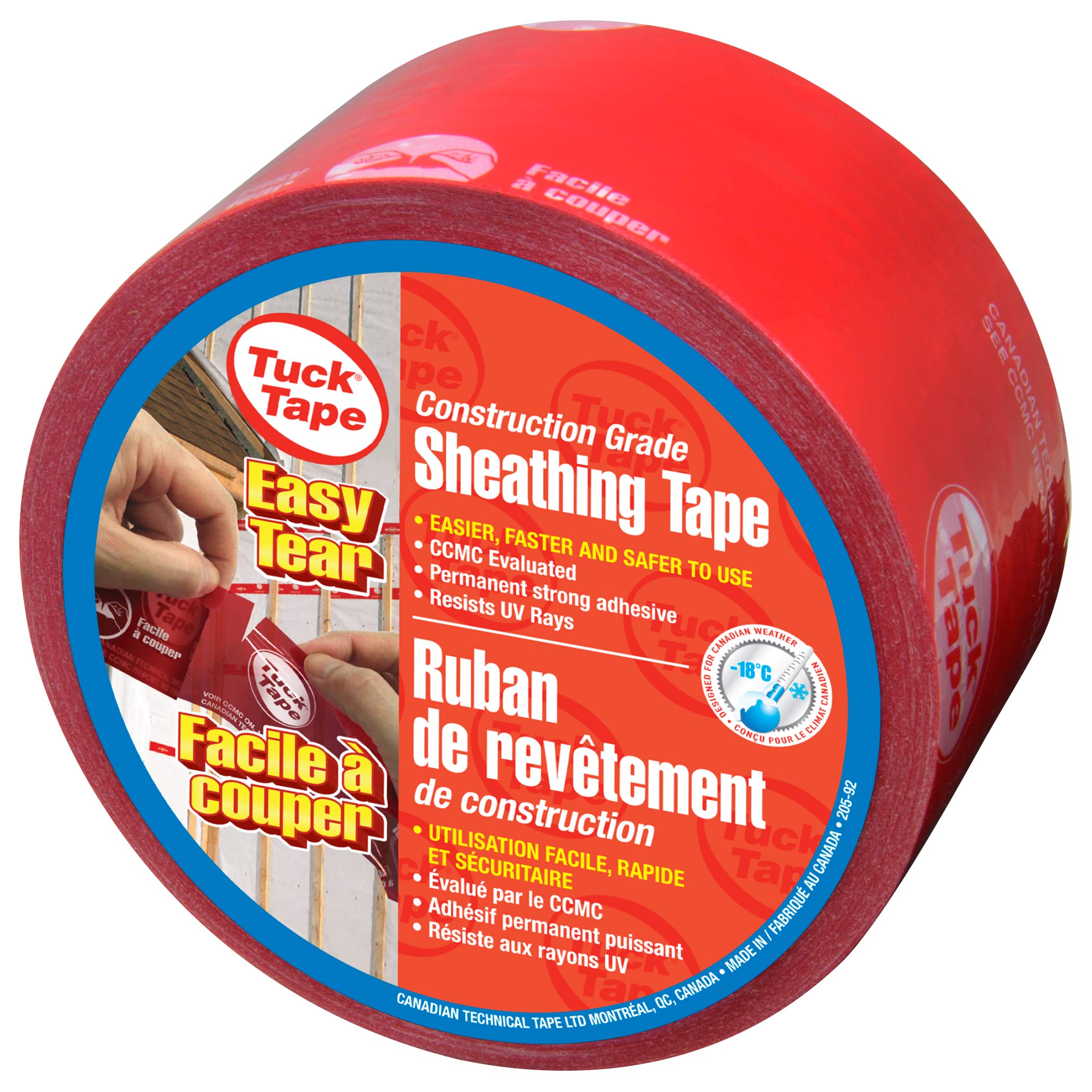 Tuck Tape Construction Sheathing Tape, Epoxy Resin Tape, 2.4 in x 180 ft (Red) Easy Tear