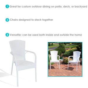 Sunnydaze Segesta All-Weather Plastic Outdoor Dining Chair - Commercial Grade Faux Wicker Design Armchair - Lawn and Garden Chair - Indoor/Outdoor Use - White - 2 Chairs