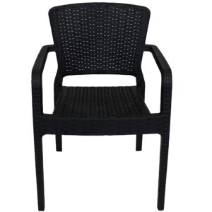 Sunnydaze Segonia All-Weather Plastic Outdoor Dining Chair - Faux Wicker Rattan Design - Commercial Grade - Black - 2 Chairs