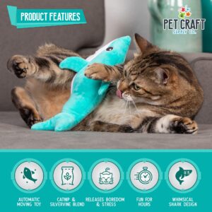 Pet Craft Supply Wiggle Pickle and Shimmy Shark Flipper Flopper Interactive Electric Realistic Flopping Wiggling Moving Fish Potent Catnip and Silvervine Cat Toy, Multi (8726), All Breed Sizes