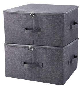 iwill create pro pack of 2, fabric folding washable clothes storage boxes with zip lid for wardrobe, black gray