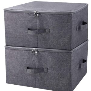 iwill CREATE PRO Pack of 2, Fabric Folding Washable Clothes Storage Boxes with Zip Lid for Wardrobe, Black Gray