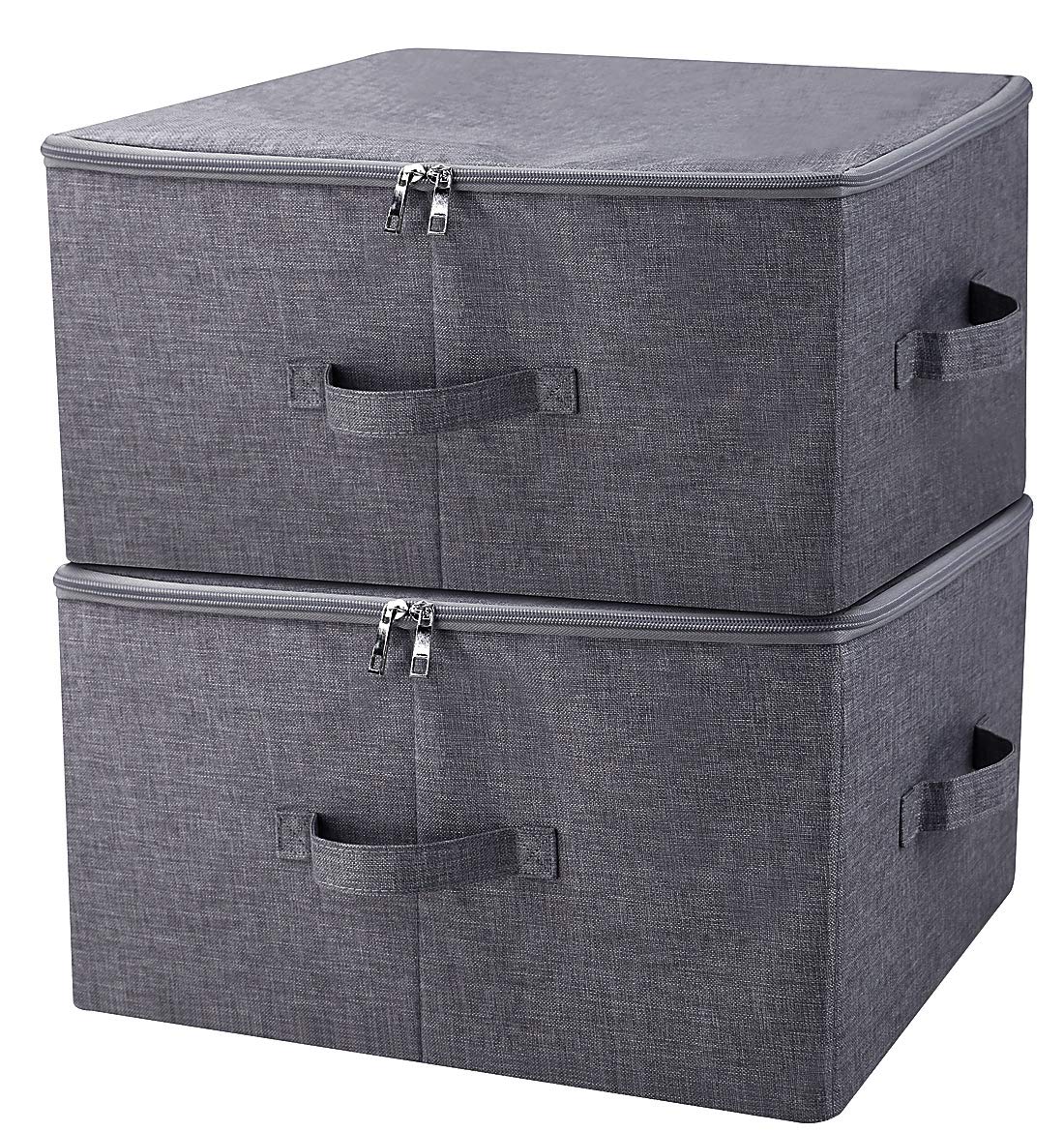 iwill CREATE PRO Pack of 2, Fabric Folding Washable Clothes Storage Boxes with Zip Lid for Wardrobe, Black Gray