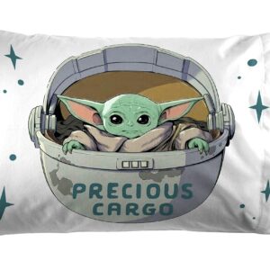 Jay Franco Star Wars The Mandalorian Curious Child 1 Pack Pillowcase - Double-Sided Kids Super Soft Bedding - Features The Child Baby Yoda Grogu