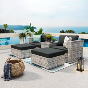 chinnluu patio furniture set 5 pieces outdoor conversation set all-weather wicker rattan sectional sofa with ottoman cushions pillows for lawn pool garden backyard