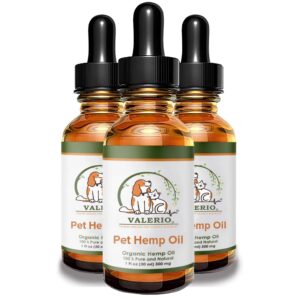 valerio pets hemp oil for dogs and cats - 1 oz - hemp oil drops with omega fatty acids - hip and joint support and skin health (3 pack - 3 x 1 oz)