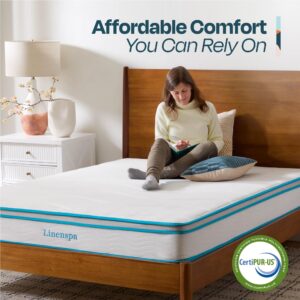 Linenspa 8 Inch Memory Foam and Spring Hybrid Mattress - RV Trailer & Camper - Medium Firm Feel - Cooling & Conforming Support - Quality Comfort - Breathable - Bed in a Box - Short Queen Size