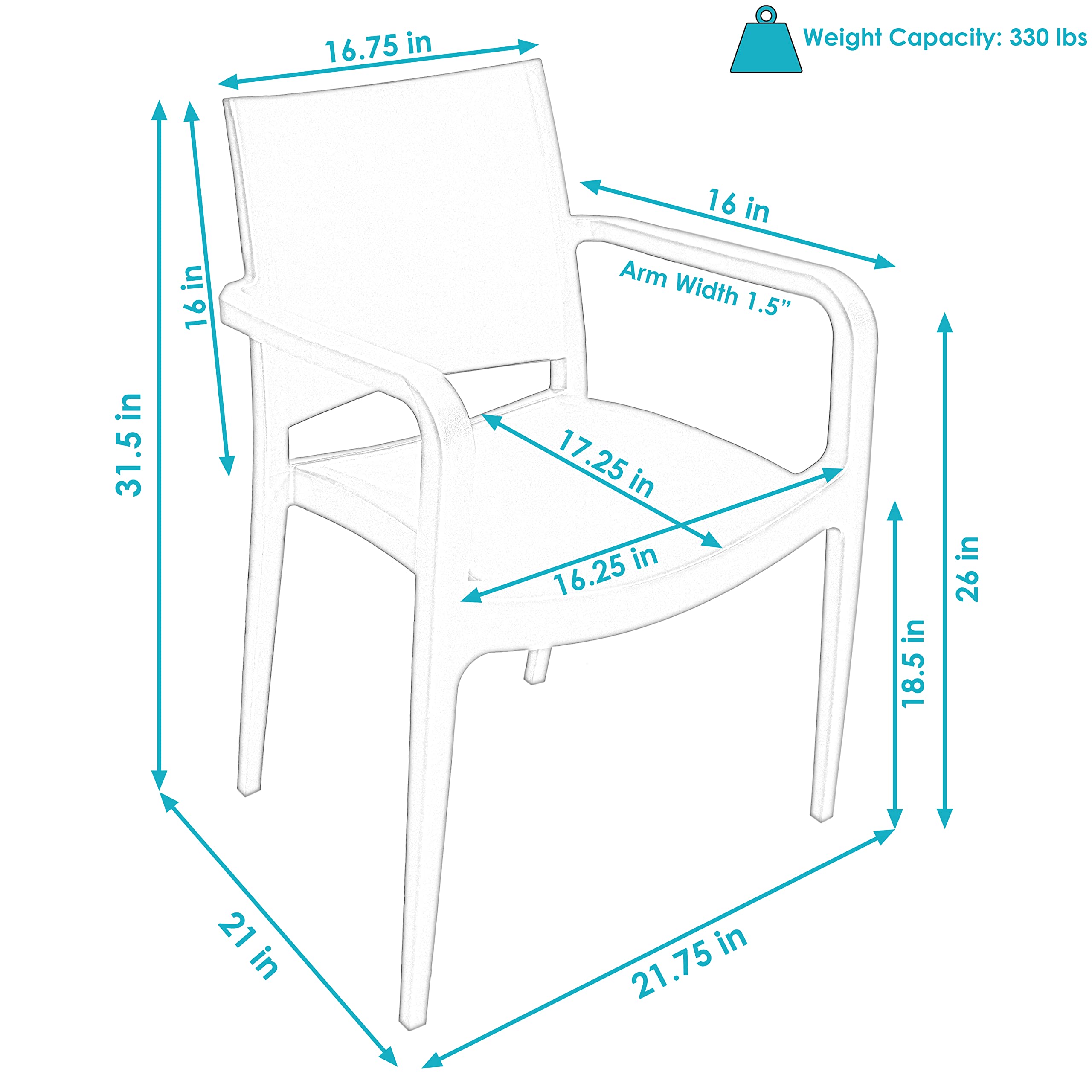 Sunnydaze Landon All-Weather Plastic Indoor and Outdoor Dining Armchair - Commercial Grade - Sax Blue - 2 Chairs