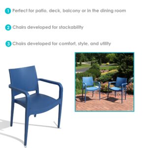 Sunnydaze Landon All-Weather Plastic Indoor and Outdoor Dining Armchair - Commercial Grade - Sax Blue - 2 Chairs