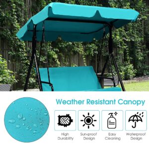 Tangkula 2 Person Porch Swing, Outdoor Swing with Removable Cushions, Solid Steel Structure, Patio Swing with Adjustable Canopy for Porch, Backyard, Garden, Balcony Turquoise