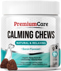 premium care hemp calming chews for dogs, made in usa - helps with dog anxiety, separation, barking, stress relief, thunderstorms and more, 9.3 oz (264g), 120 count