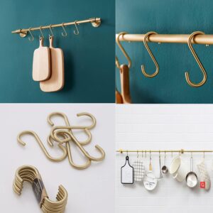 12 Piece Brass S Shaped Hooks, Gold Coat Clothes Towel Hangers, Kitchen Pots Pans Coffee Cups Rack Hooks