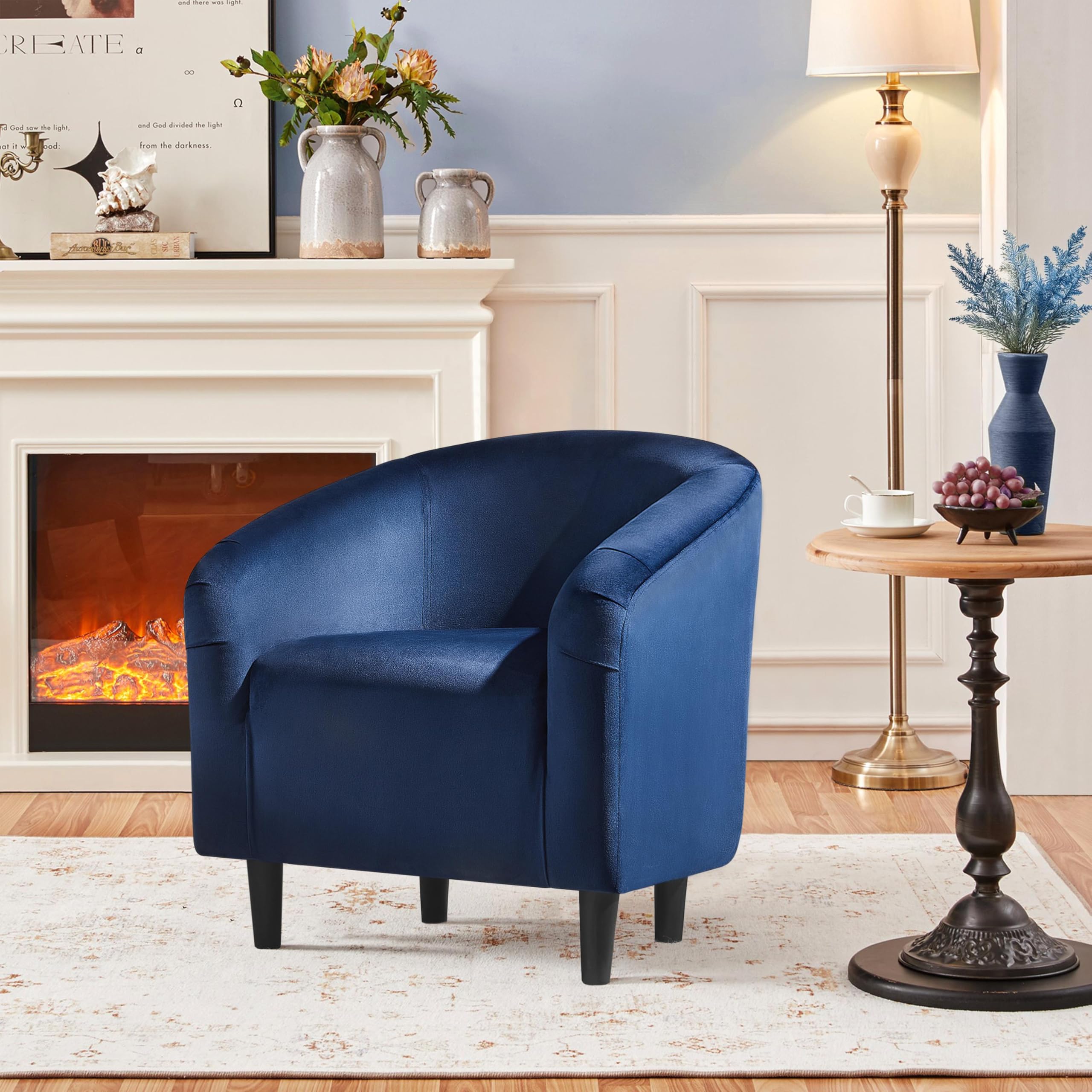 Yaheetech Velvet Club Chair, Modern Tufted Accent Chair with Armrest, Upholstered Barrel Chair with Solid Legs for Living Room/Bedroom/Study/Waiting Room, Navy Blue