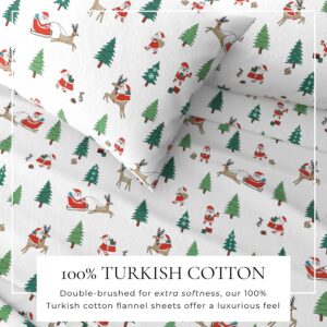 Great Bay Home Christmas Flannel Sheet Set Queen Size - 100% Turkish Cotton, Double-Brushed, Winter Bed Sheets - Ultra-Soft, Cozy, 4-Piece Christmas Bedding Set (Santa)