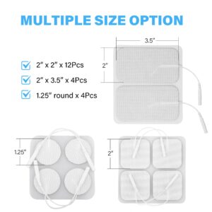 LotFancy TENS Unit Replacement Pads Assorted Sizes, 20PCS Self-Adhesive Electrode Pads for TENS/EMS Massager, 2” x 2” -12Pcs, 2” x 3.5”- 4Pcs, 1.25" Round - 4Pcs