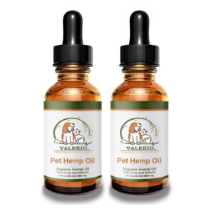 valerio pets hemp oil for dogs and cats - 1 oz - hemp oil drops with omega fatty acids - hip and joint support and skin health (2 pack - 2 x 1 oz)