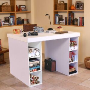 venture horizon project center desk with two 3-bin cabinets - white