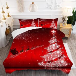 kxry merry christmas comforter set santa claus deer christmas tree galaxy red bedding quilt king size for girls boys kids 1 comforter + 2 pillow cases