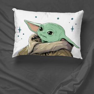 Jay Franco Star Wars The Mandalorian Curious Child 1 Pack Pillowcase - Double-Sided Kids Super Soft Bedding - Features The Child Baby Yoda Grogu