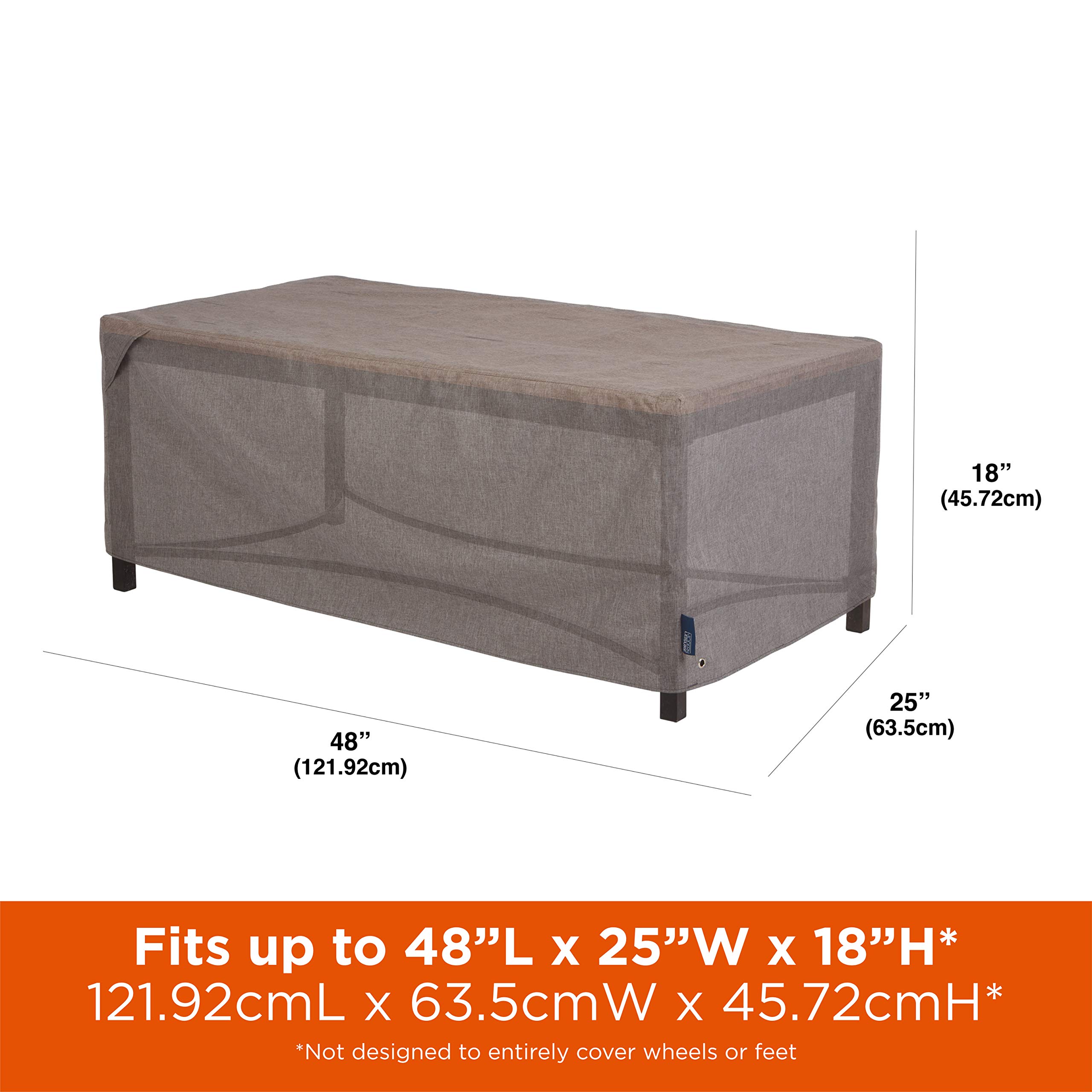 Modern Leisure Garrison Patio Ottoman/Coffee Table/Fire Pit Cover - Water-Resistant Fabric - Heavy-Duty Protection for Outdoor Patio Furniture - 48" L x 25" W x 18" H - Heather Grey