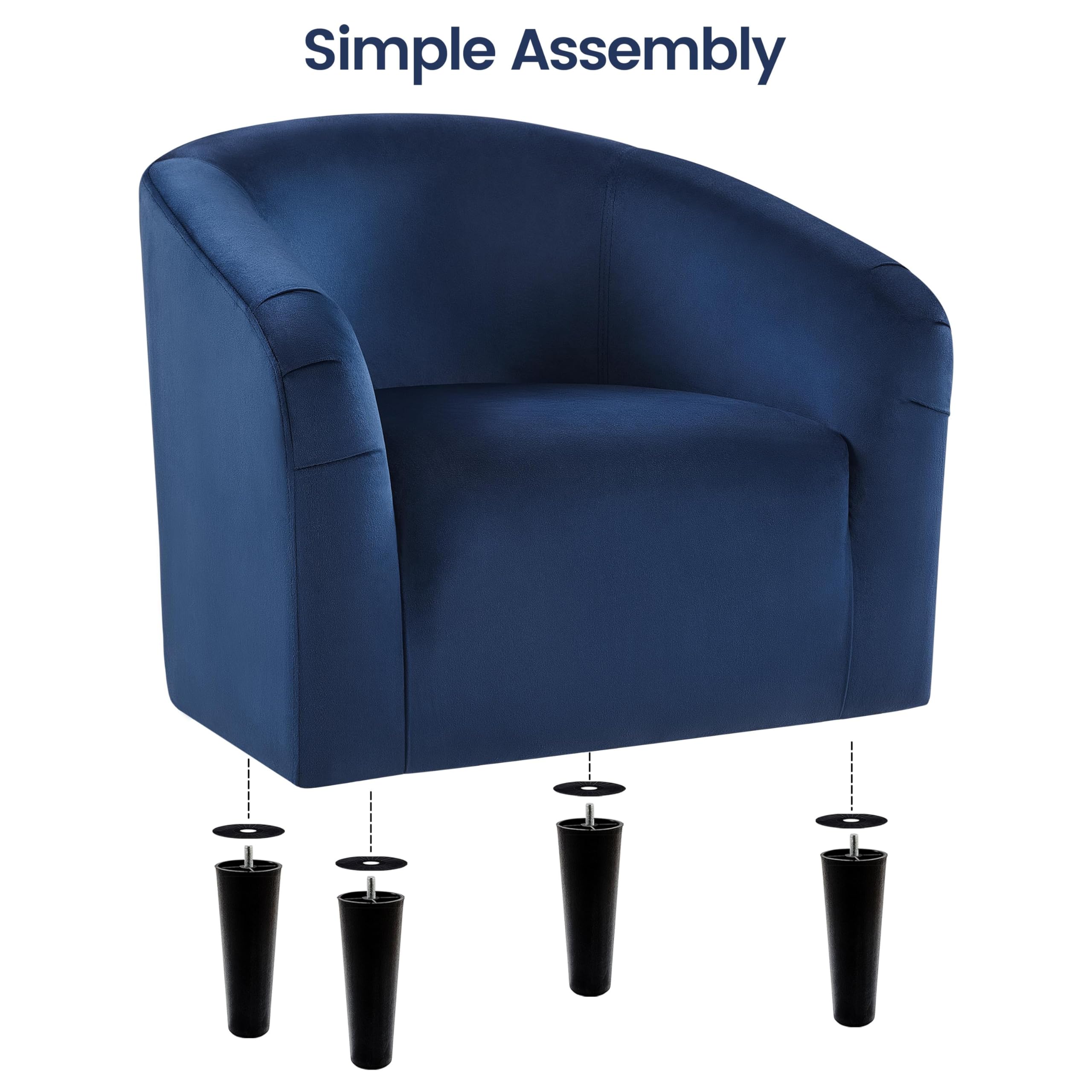 Yaheetech Velvet Club Chair, Modern Tufted Accent Chair with Armrest, Upholstered Barrel Chair with Solid Legs for Living Room/Bedroom/Study/Waiting Room, Navy Blue