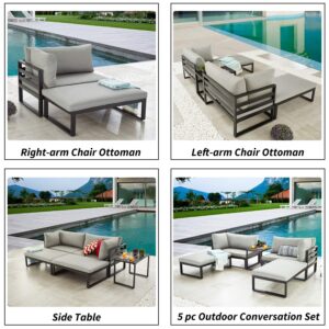 Festival Depot 2 Pieces Patio Furniture Outdoor Conversation Set Metal Corner Sectional Sofa Couch Patio Armrest Chair Cushioned Lounger with Ottomans