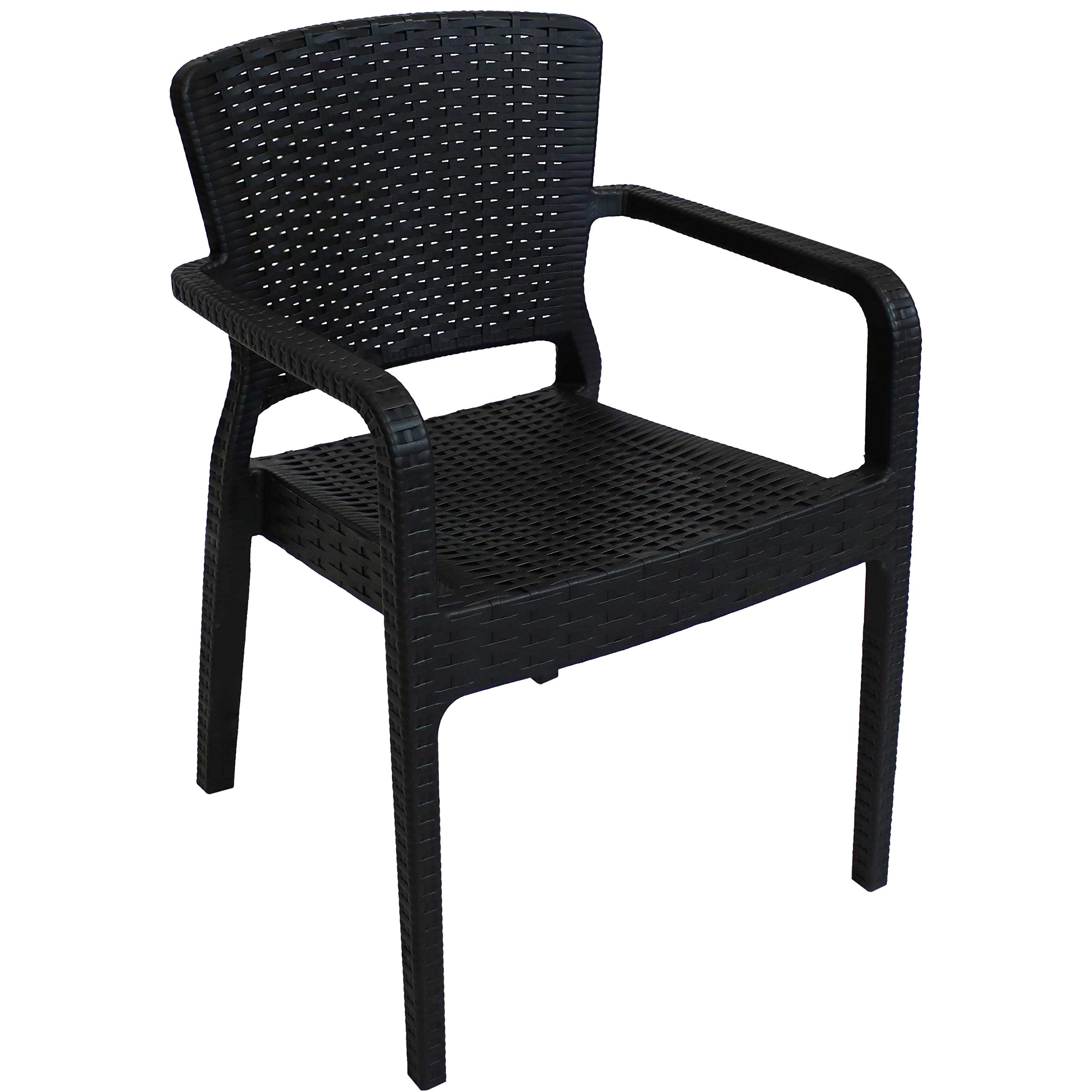 Sunnydaze Segonia All-Weather Plastic Outdoor Dining Chair - Faux Wicker Rattan Design - Commercial Grade - Black - 2 Chairs