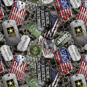 army military dogtags allover design 43" wide 100% cotton fabric sold by yard