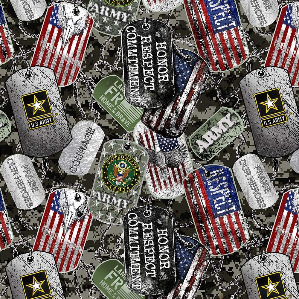 Army Military Dogtags Allover Design 43" Wide 100% Cotton Fabric Sold by Yard