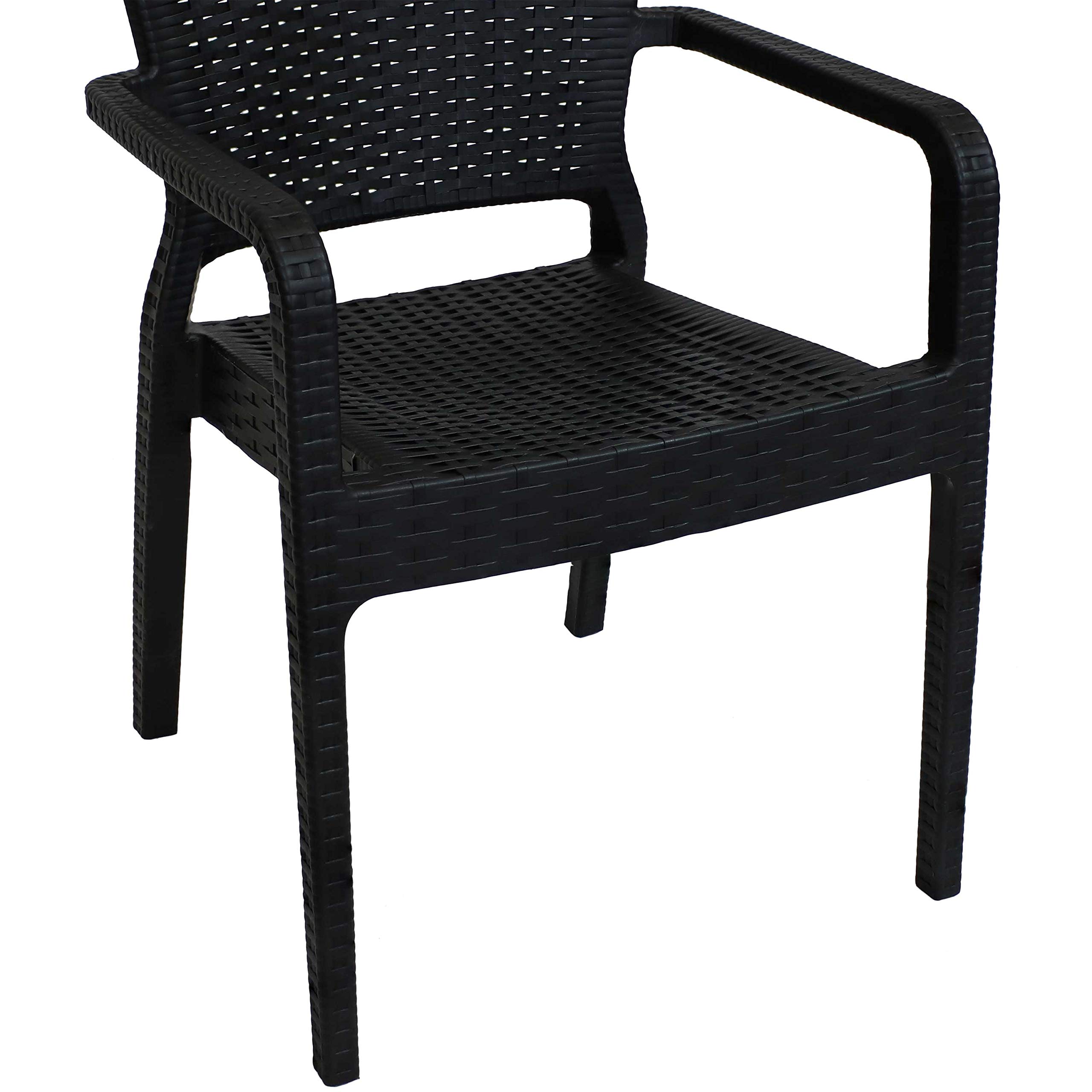 Sunnydaze Segonia All-Weather Plastic Outdoor Dining Chair - Faux Wicker Rattan Design - Commercial Grade - Black - 2 Chairs