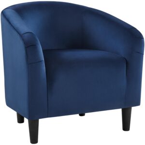 yaheetech velvet club chair, modern tufted accent chair with armrest, upholstered barrel chair with solid legs for living room/bedroom/study/waiting room, navy blue