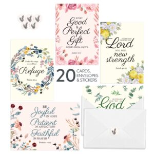 diversebee 20 inspirational christian greeting cards of encouragement with envelopes and stickers, motivational religious bible verse scripture note cards assortment (floral) - 4x6 inches